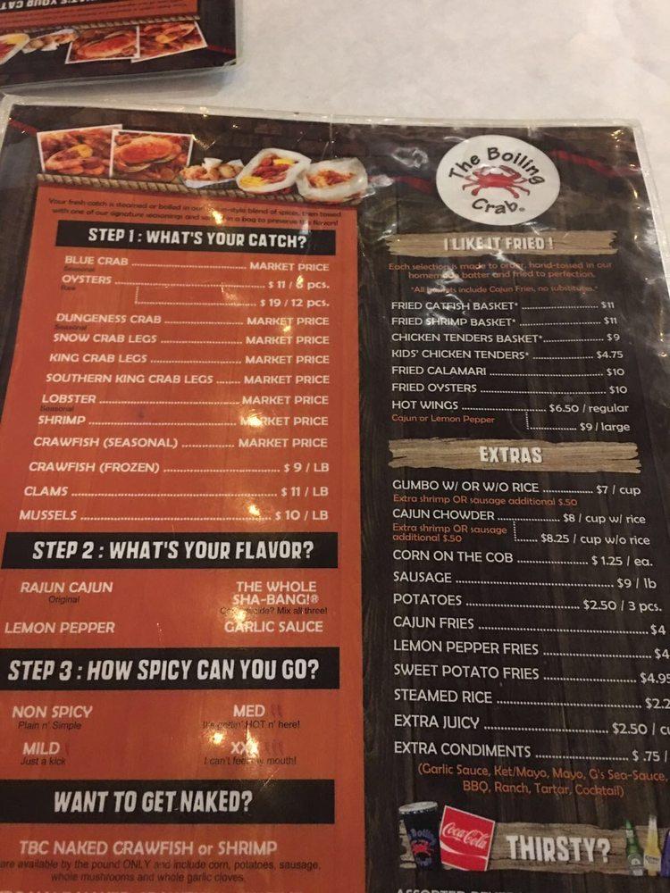 Menu at The Boiling Crab restaurant, San Jose, 71 Curtner Ave Suite 20