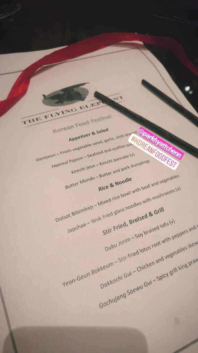 Menu at The Flying Elephant, Chennai, Raj Bhavan