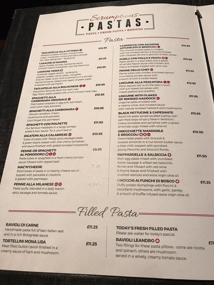 Menu at Vittoria on the Walk restaurant, Edinburgh, 113 Brunswick St