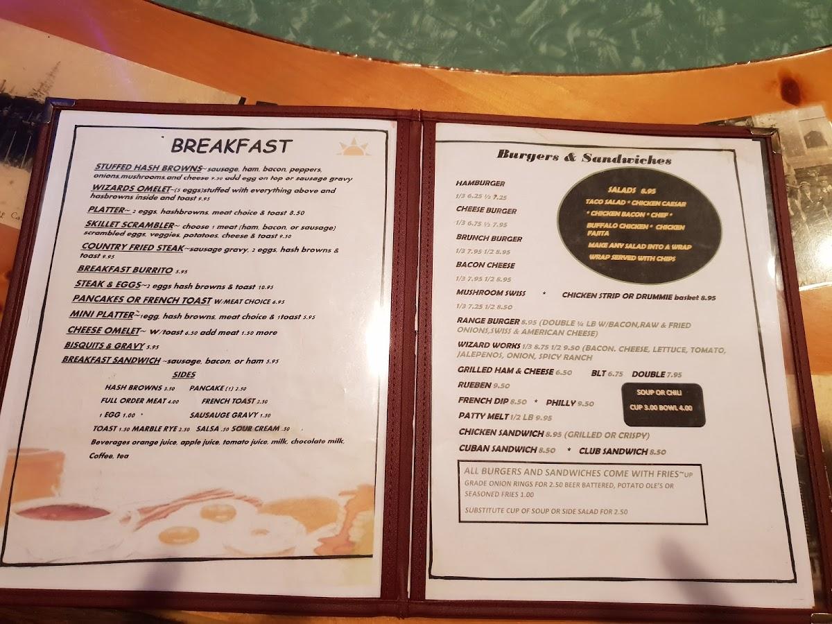 Menu at Wizard's Bar, Nashwauk
