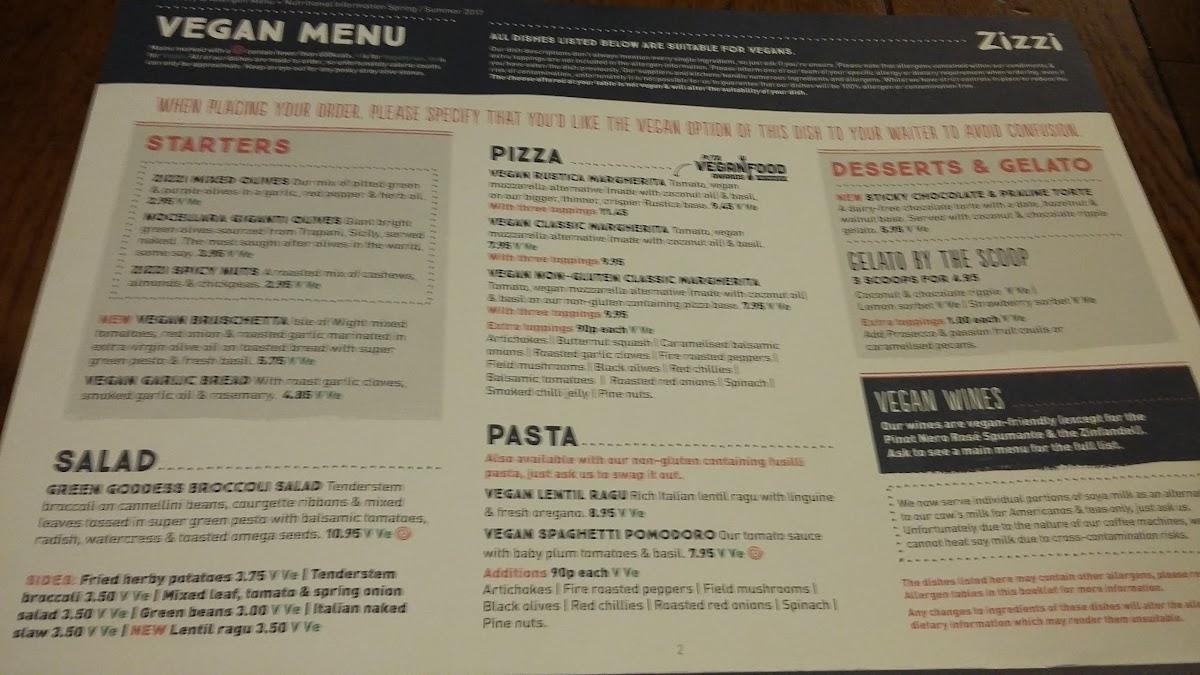 Menu at Zizzi - Derby pizzeria, Derby, West Mall