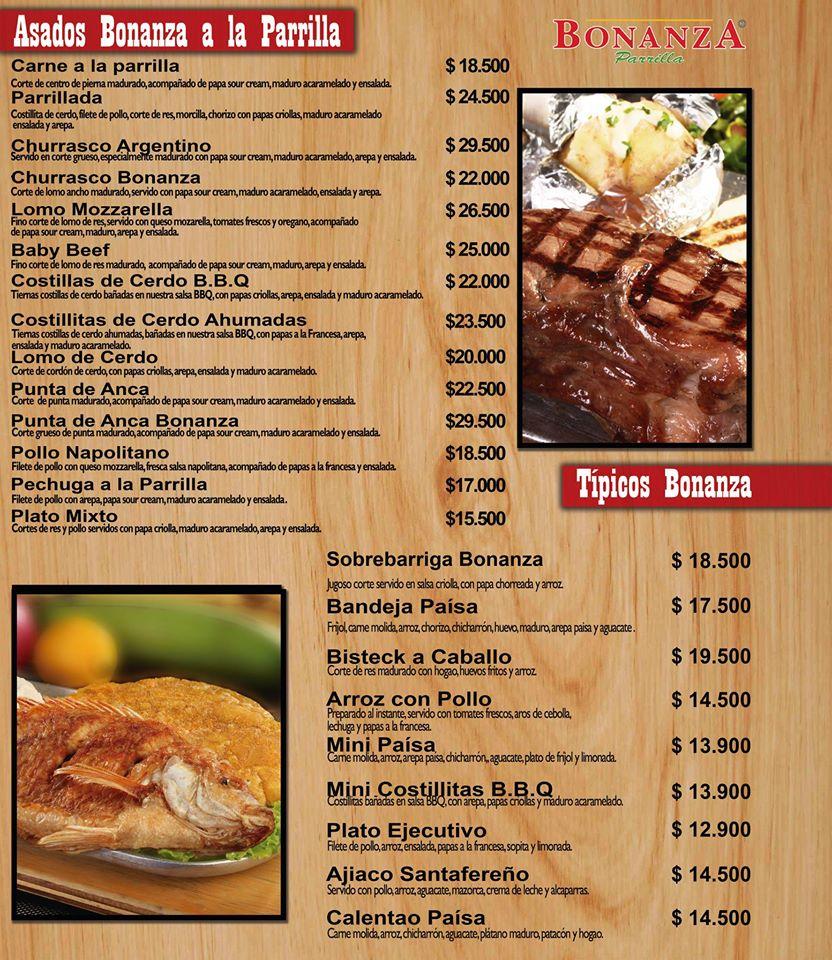 Menu at Bonanza Parrilla, Manizales