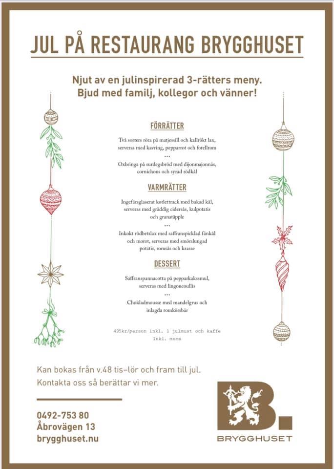 Menu at Brygghuset restaurant, Vimmerby