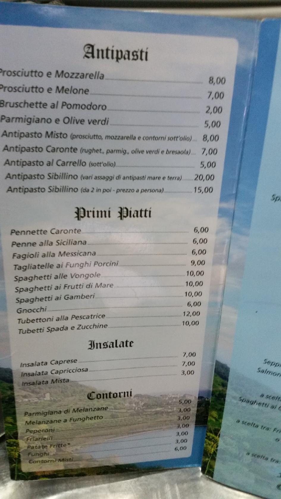 Menu da Caronte ristorante, Pozzuoli, Via Lago Averno Lato Destro