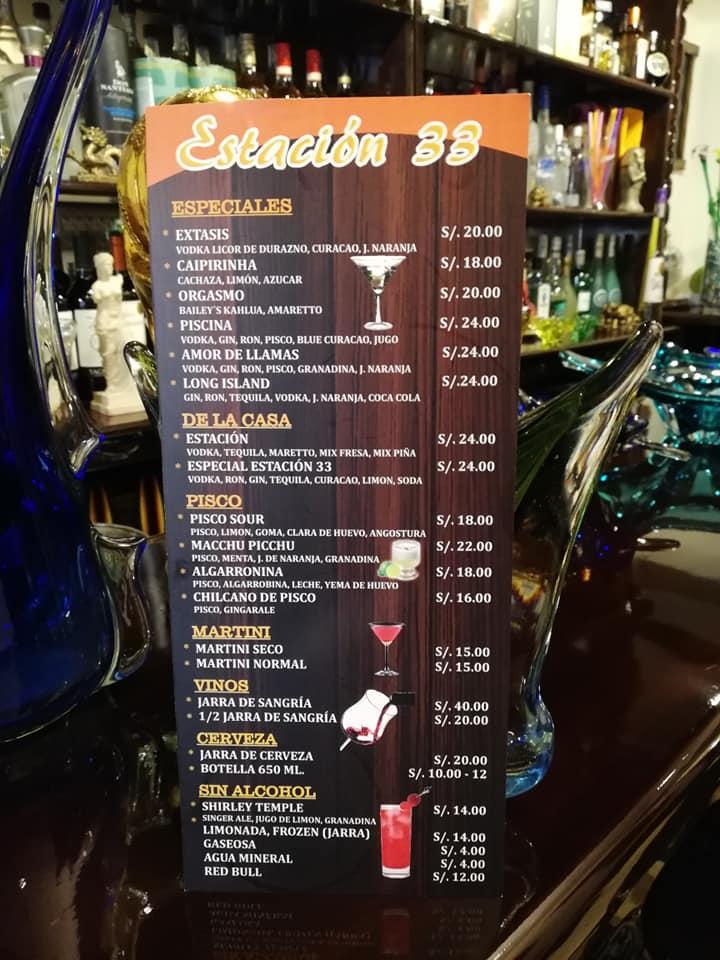 Menu at Estacion 33 pub & bar, Lima
