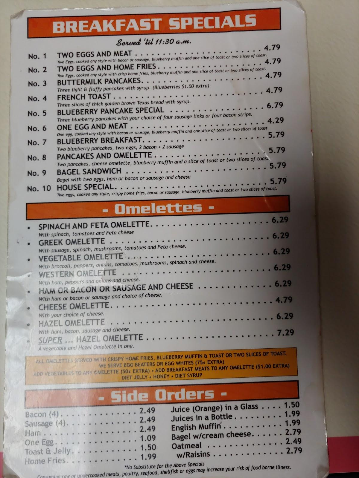 Menu at Hazel's Restaurant, New Castle