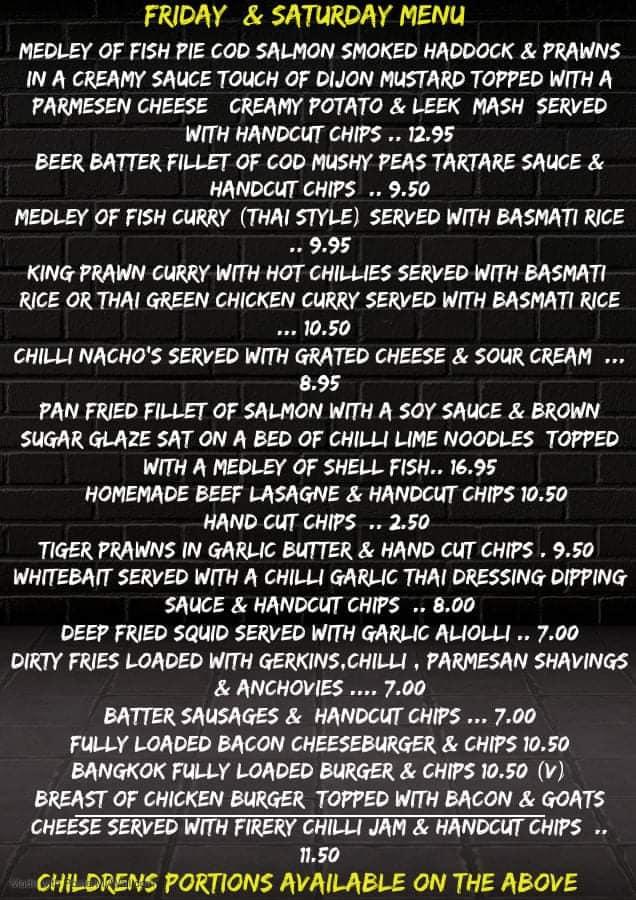 Menu at Jeffreyston Inn pub & bar, England, Churchill Park