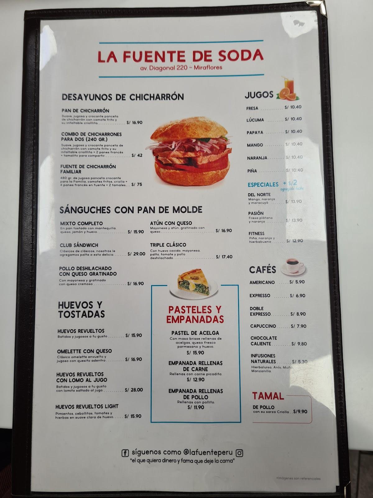Carta del restaurante La Fuente del Soda, Miraflores