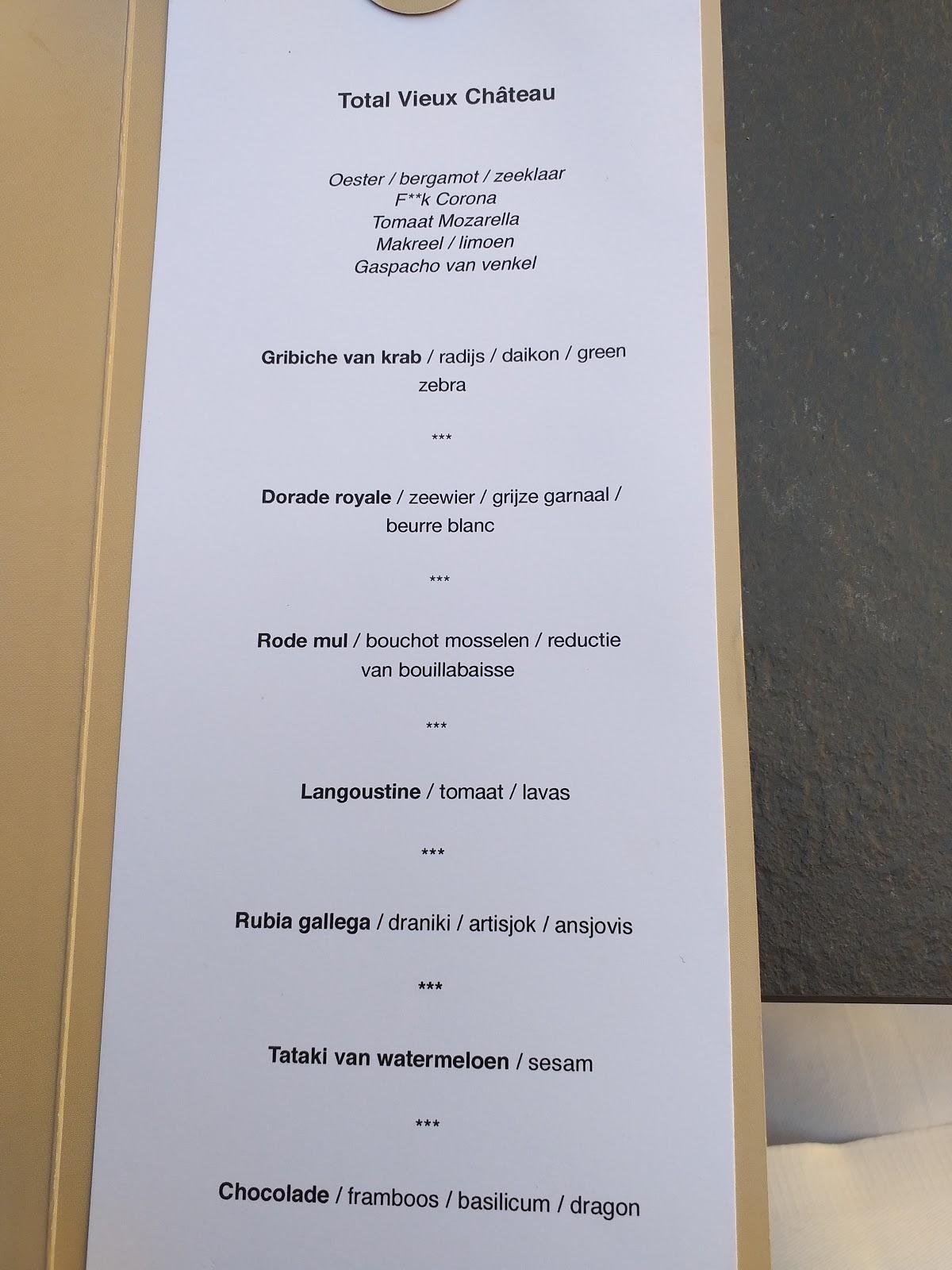 Menu au Le Vieux Château, Flobecq, Rue Dr Degavre Straat 23