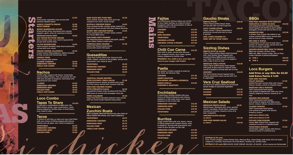 Menu at Loco Mexicano restaurant, Weston-super-Mare, 11-13 Beach Rd