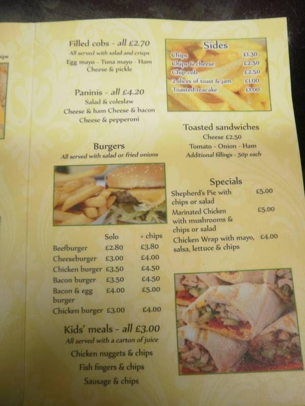 Menu at The Matlock Cafe, Matlock