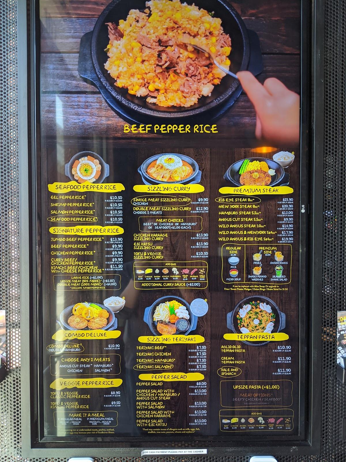Menu at Pepper Lunch steakhouse, Las Vegas