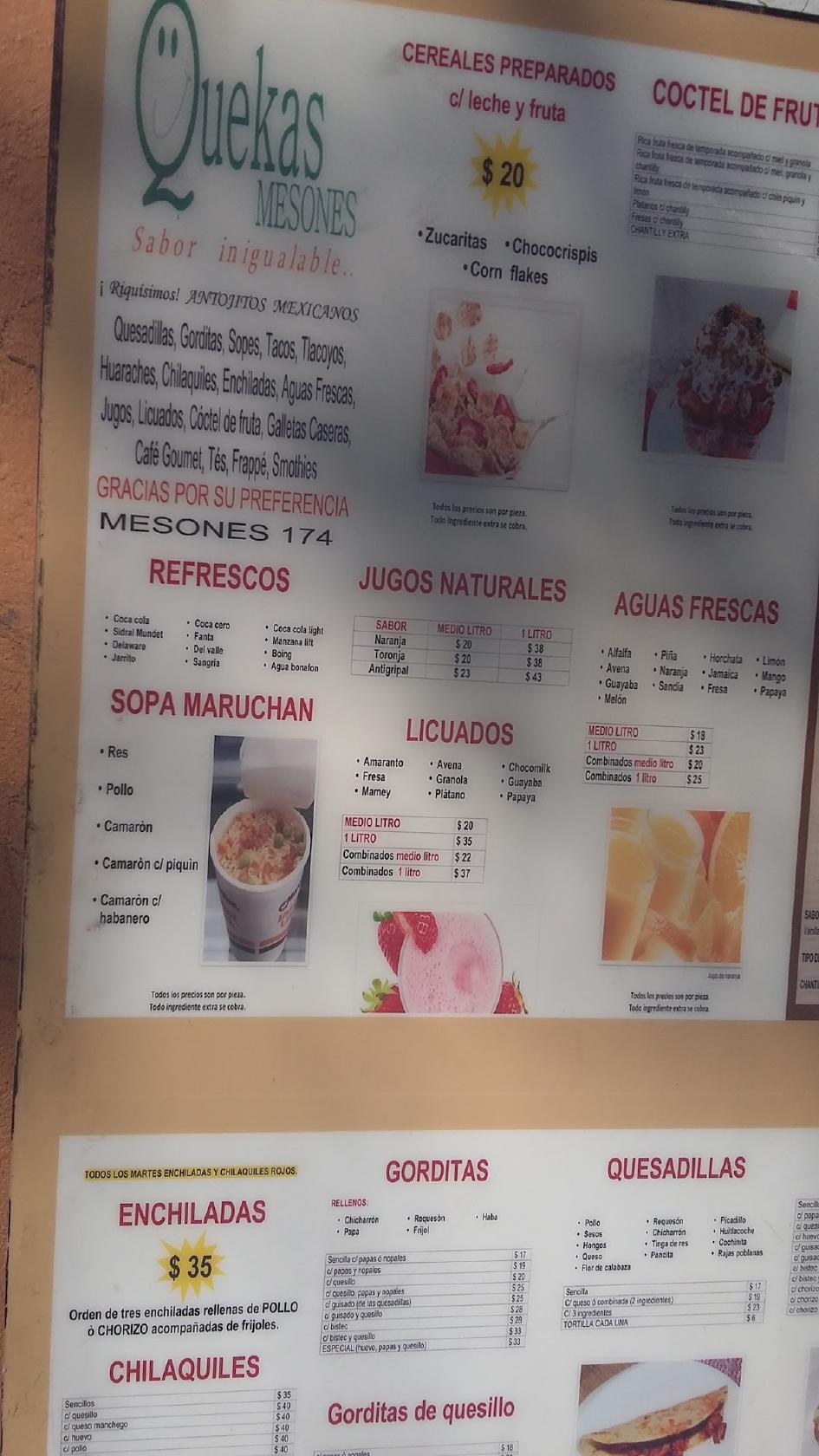 Carta del restaurante Quekas MESONES, Mexico