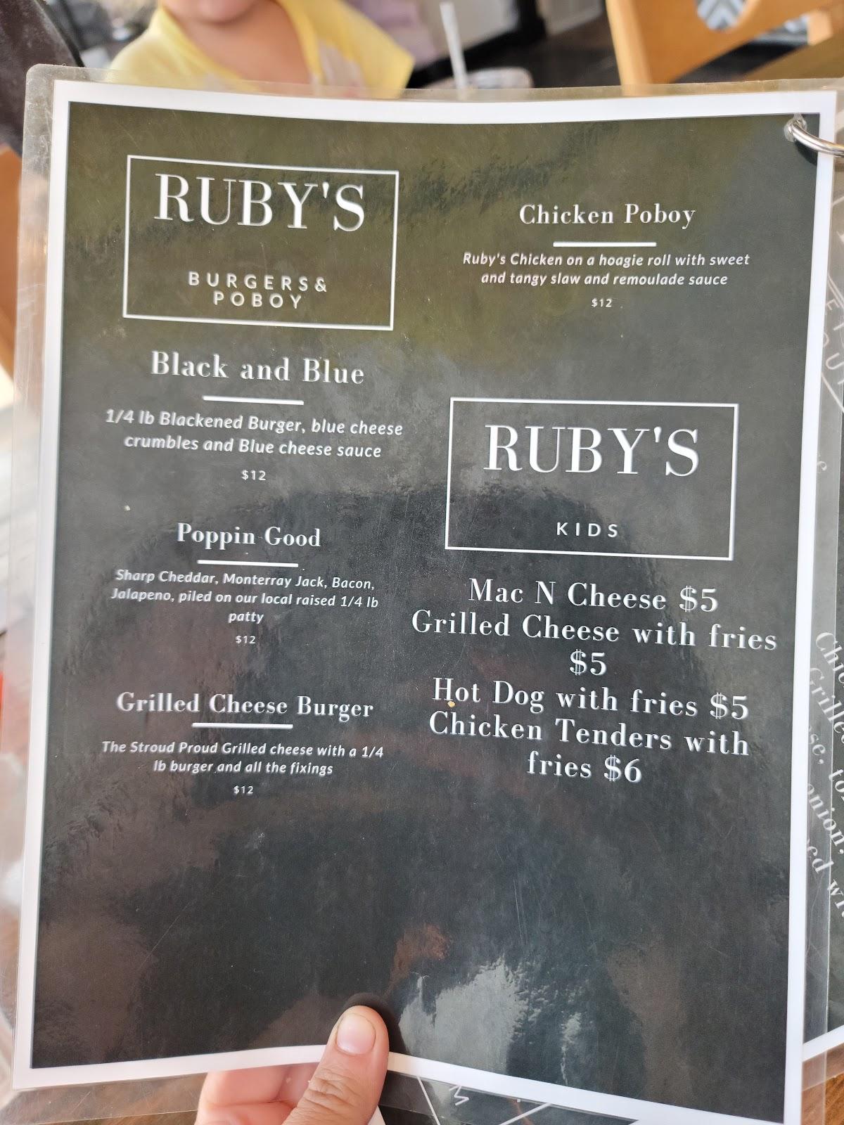 Menu at Ruby’s restaurant, Stroud
