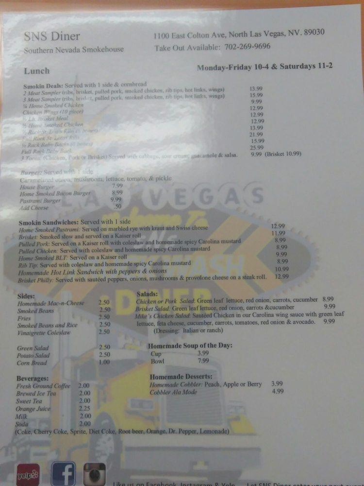 Menu at SNS Diner BBQ, North Las Vegas, Losee Rd
