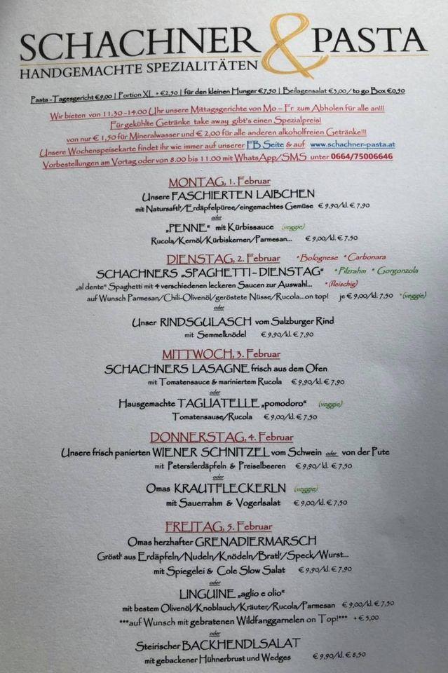 Speisekarte von Schachner & Pasta restaurant, Salzburg