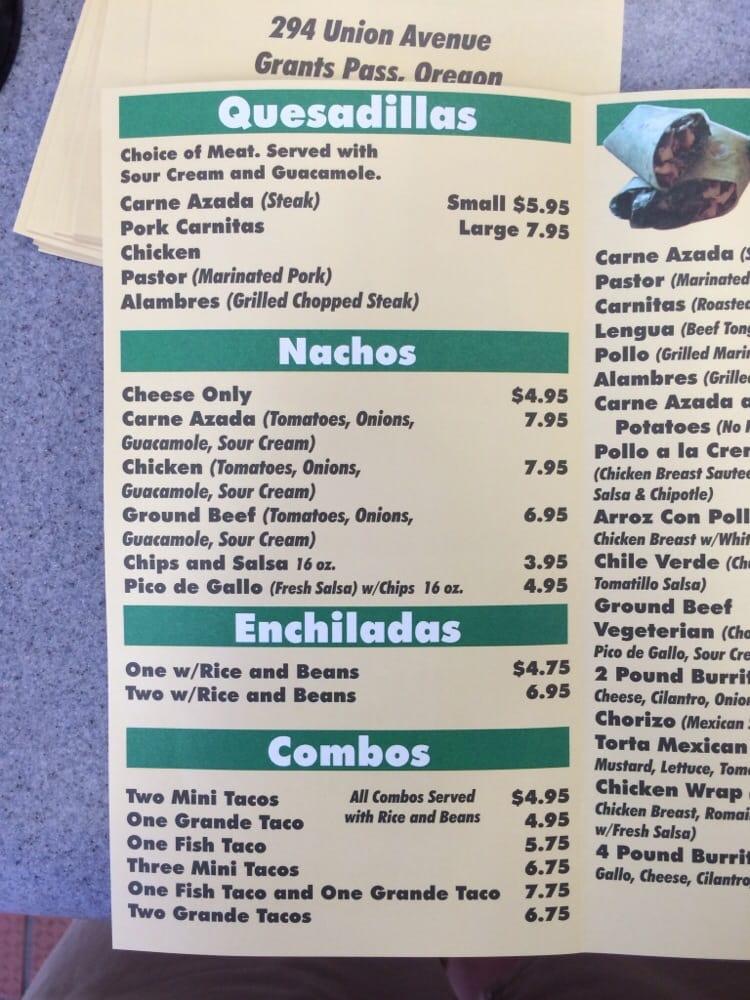 Menu at Si Casa Xpress restaurant, Grants Pass, 502 Union Ave