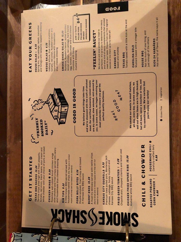 Menu at Smoke Shack BBQ, Milwaukee, 332 N Milwaukee St