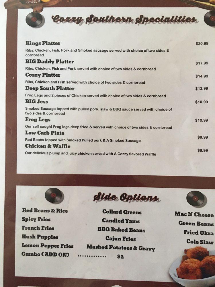 Menu at The Cozzy Corner restaurant, Appleton