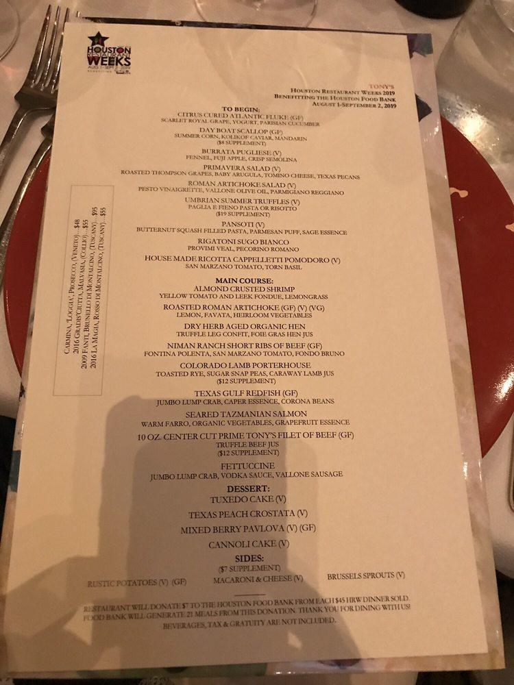 Menu at Vallone Restaurant, Houston