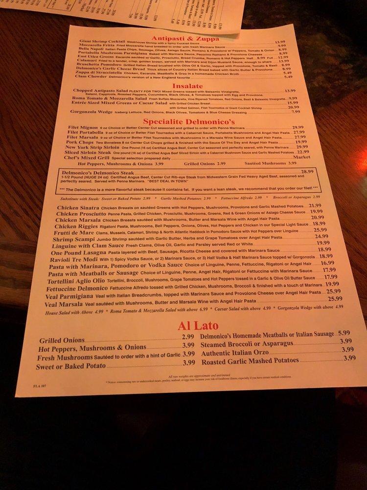 Menu at Delmonico's Italian Steakhouse, Orlando