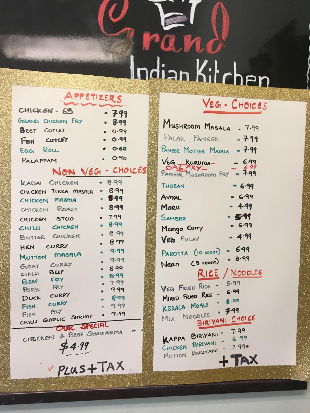 Menu at Grand Indian Kitchen restaurant, Missouri City, Hwy 6