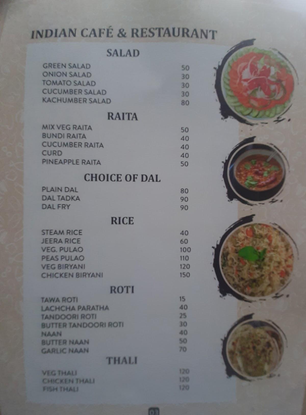 Menu at Indian cafe & Restaurant, Bodhgaya