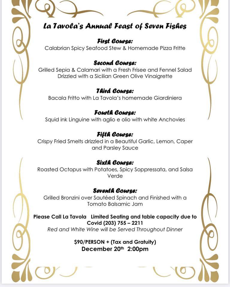 Menu at La Tavola restaurant, Waterbury