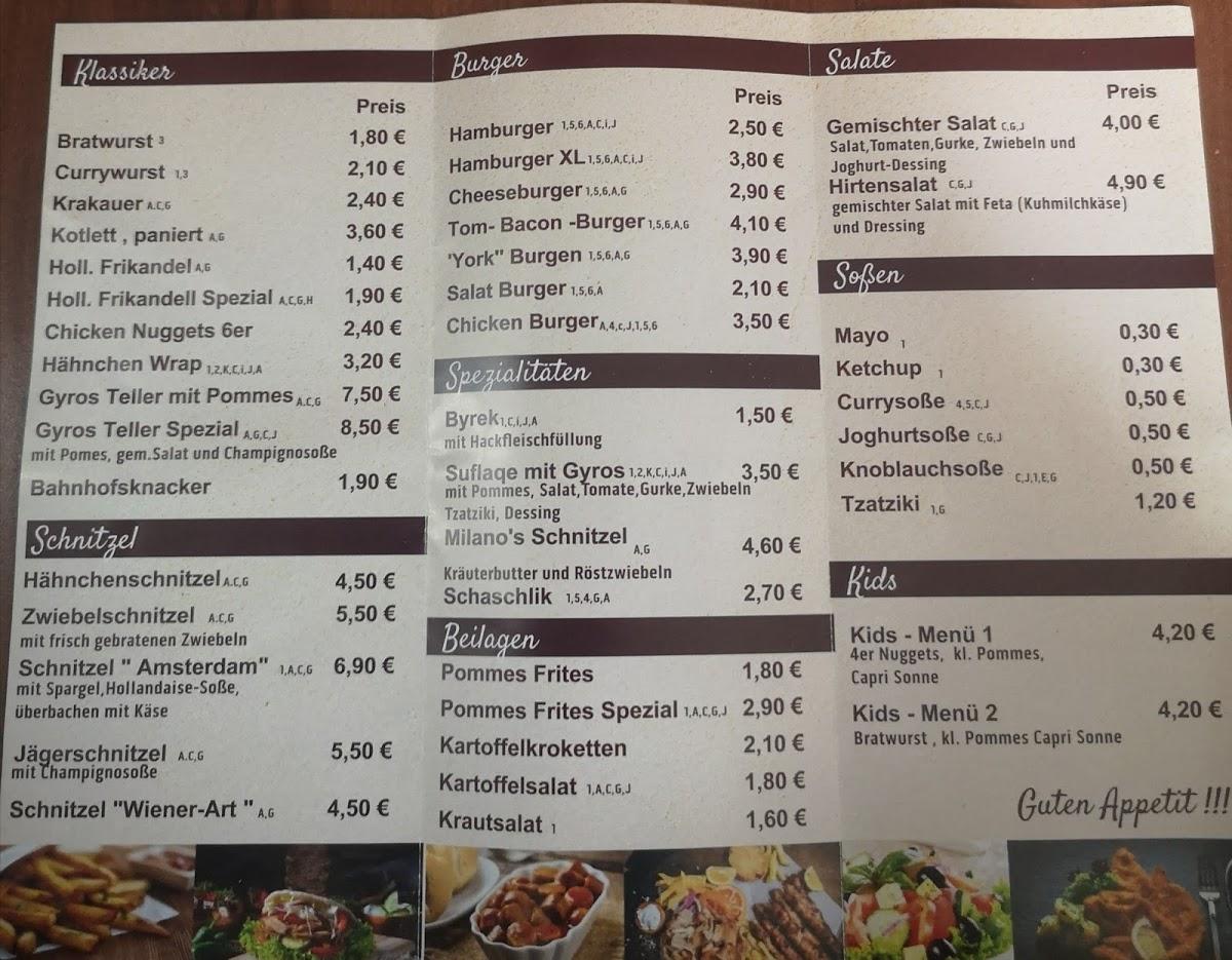 Speisekarte von Milano's Imbiss pub & Bar, Rhauderfehn