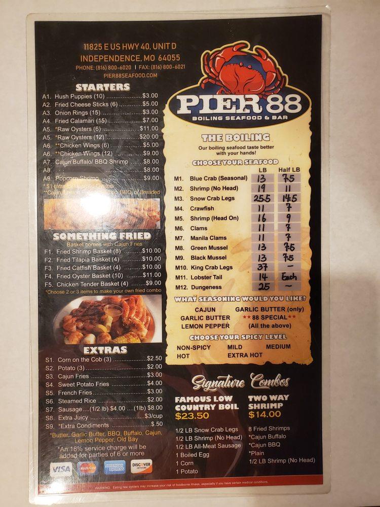 Menu at Pier 88 Boiling Seafood & Bar Independence, Independence