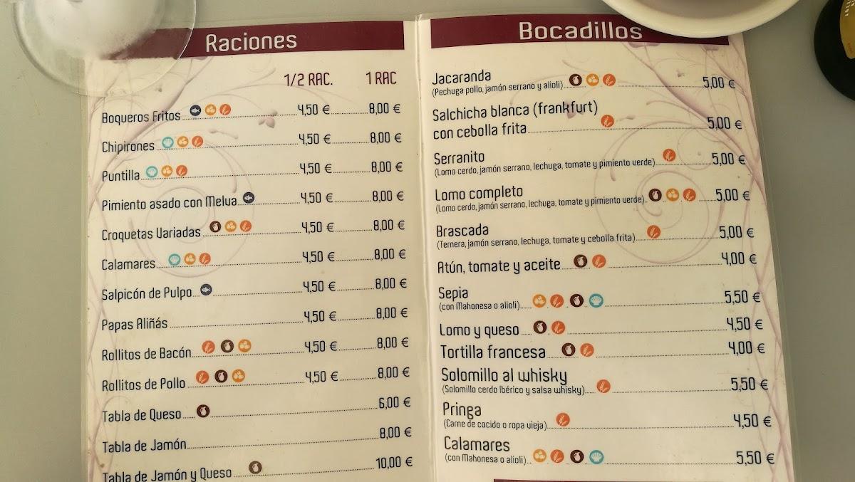 Carta de Restaurante Jacaranda, Puerto de Sagunto