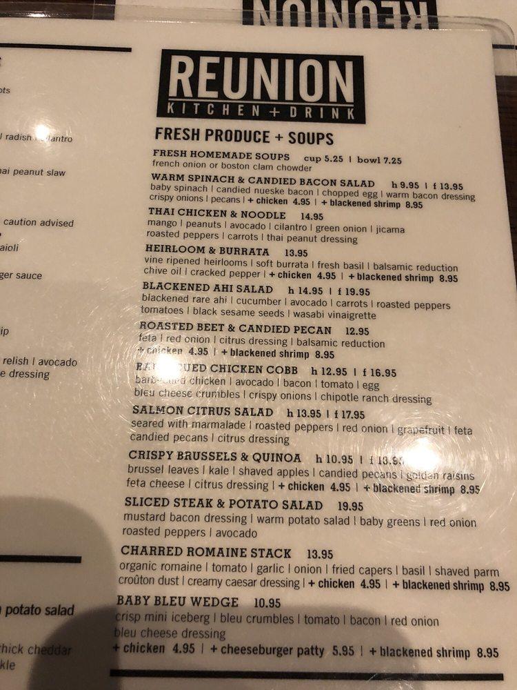 Menu at Reunion Kitchen + Drink restaurant, Laguna Beach