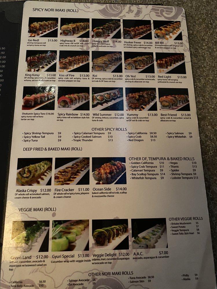 Menu at Shokunin Sushi and Japanese Cuisine restaurant, Lincoln