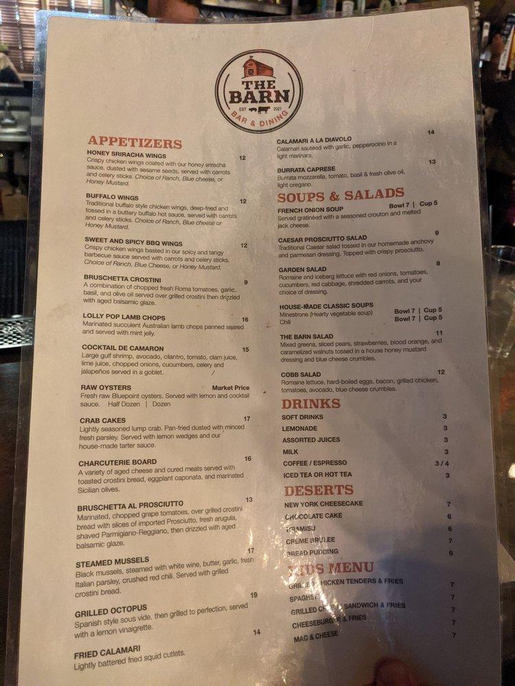 Menu at The Barn - Bar and Dining, Ramona