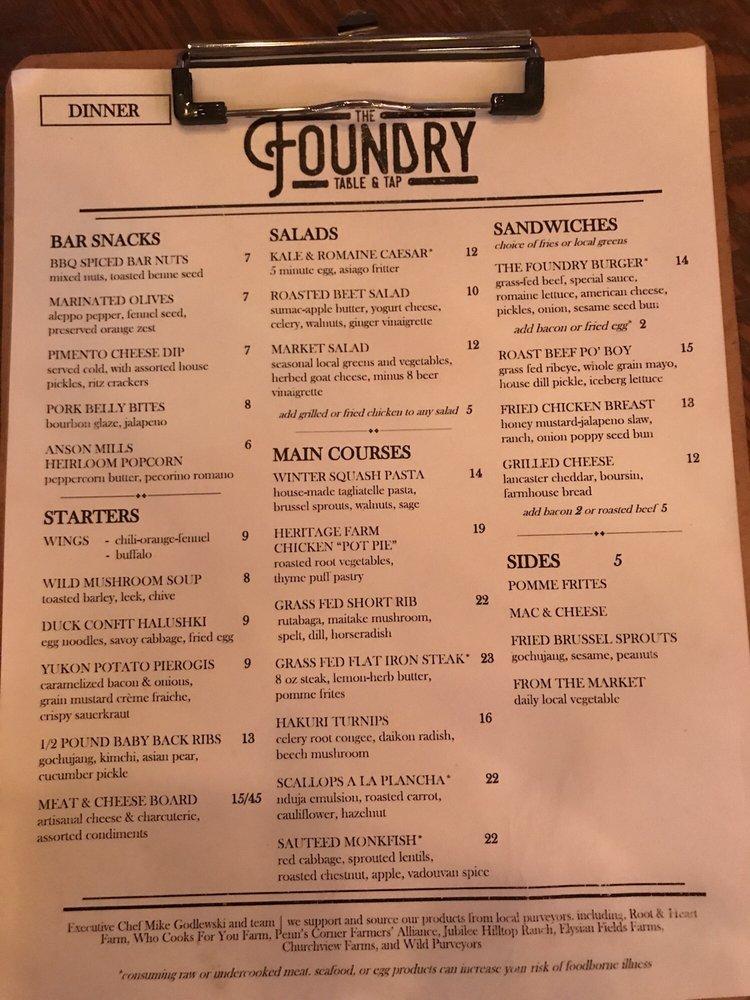 Menu at The Foundry Table & Tap pub & bar, Pittsburgh