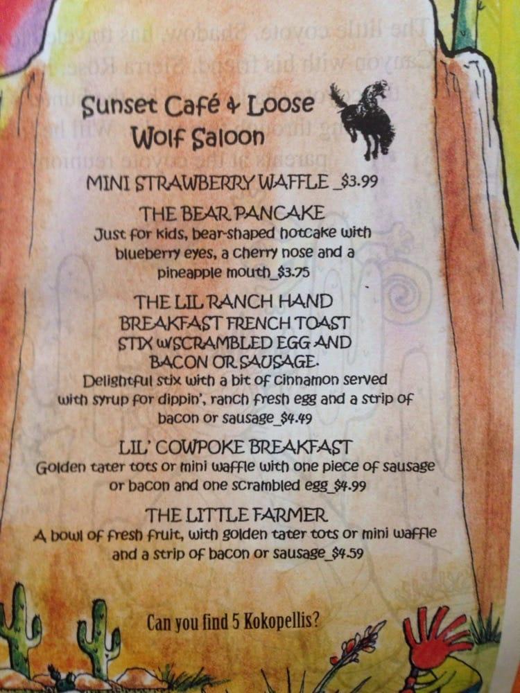 Menu at The Sunset Cafe, Cle Elum