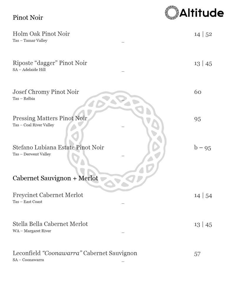 Menu at Altitude Restaurant & Functions, Lauderdale