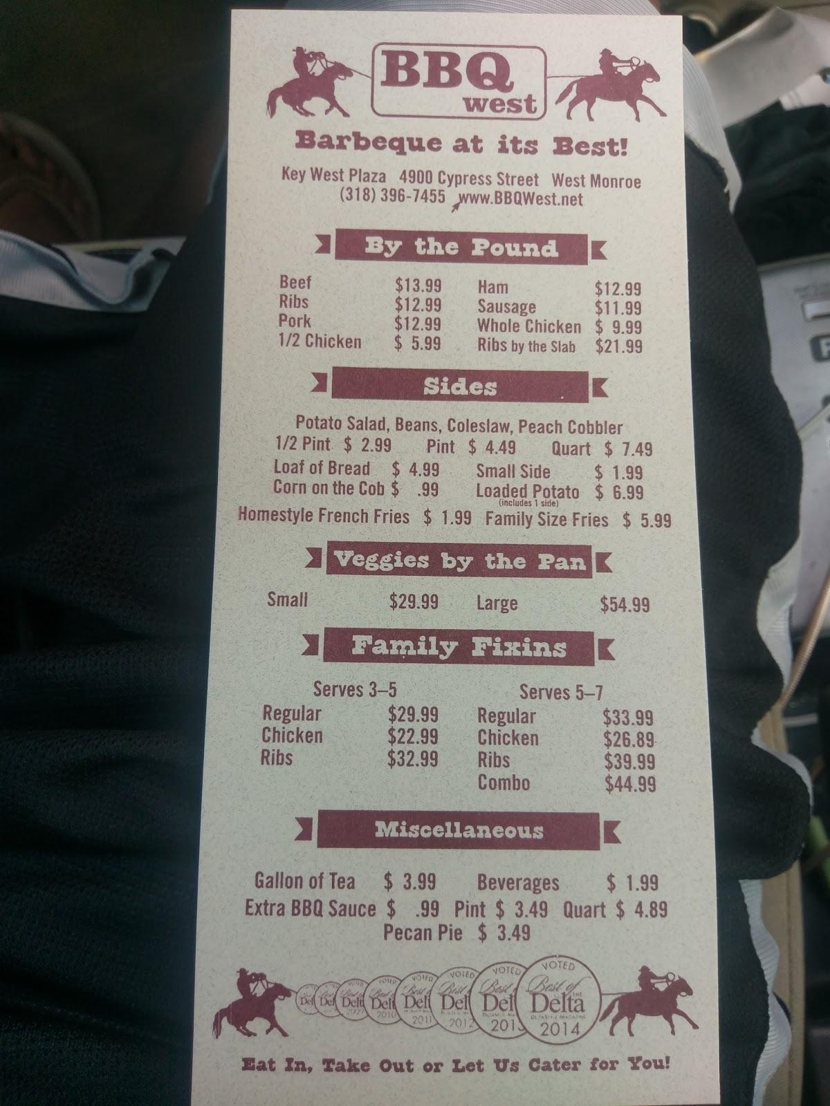 Menu at BBQ West, West Monroe, 4900 Cypress St #9
