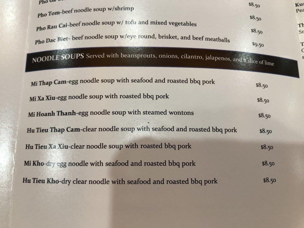 Menu at Bep Saigon restaurant, Austin