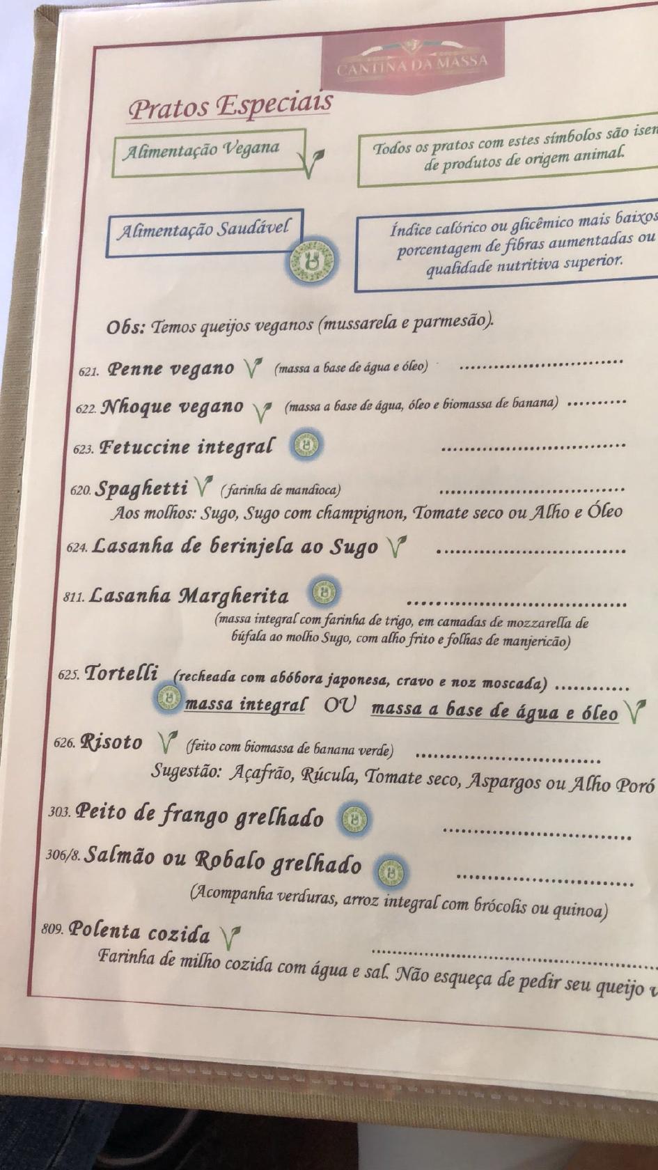Menu em Cantina da Massa restaurante, Brasília, Asa Sul CLS 302 4 Loja 04