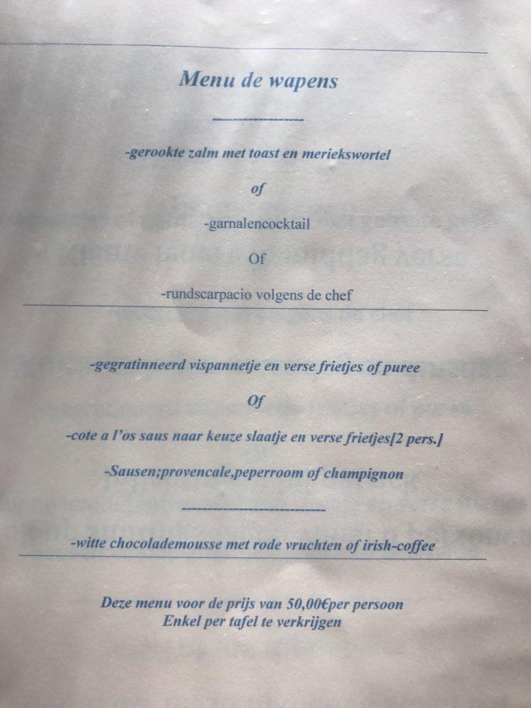 Menu at De Wapens, Oostkamp