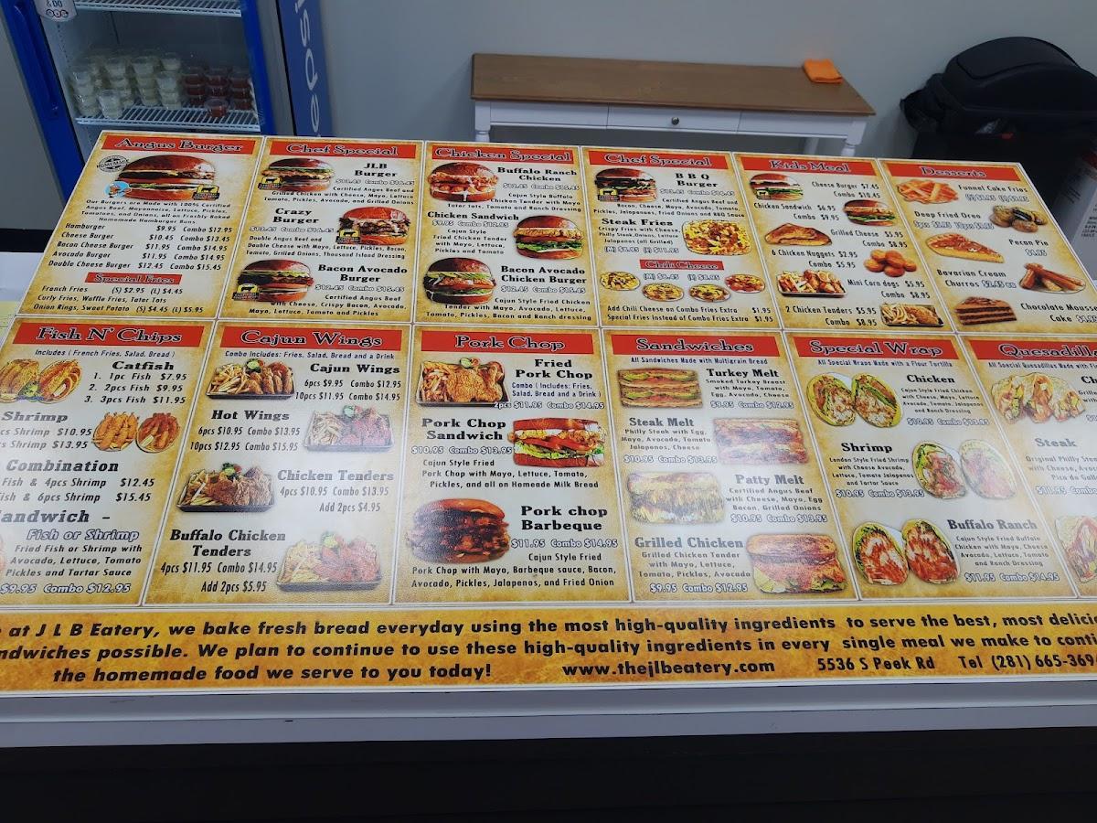 Menu at JLB Eatery restaurant, Katy