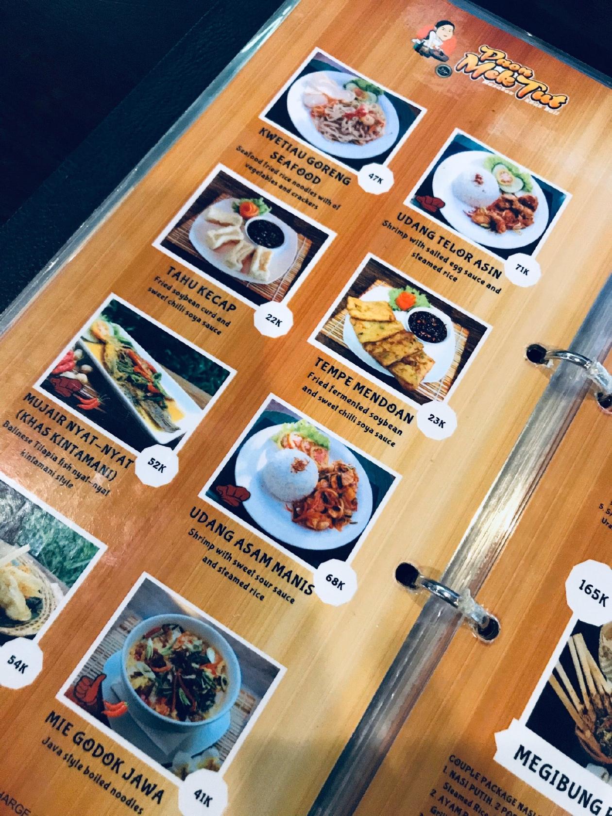 Menu at Krisna Kuliner Bali restaurant, Jimbaran