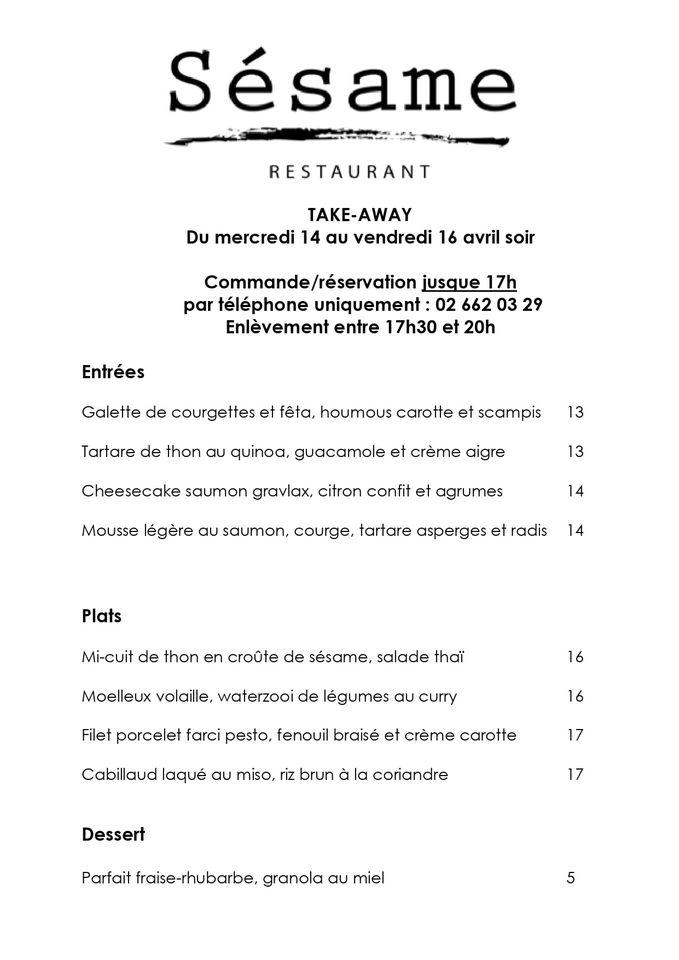 Menu au Sésame, Auderghem