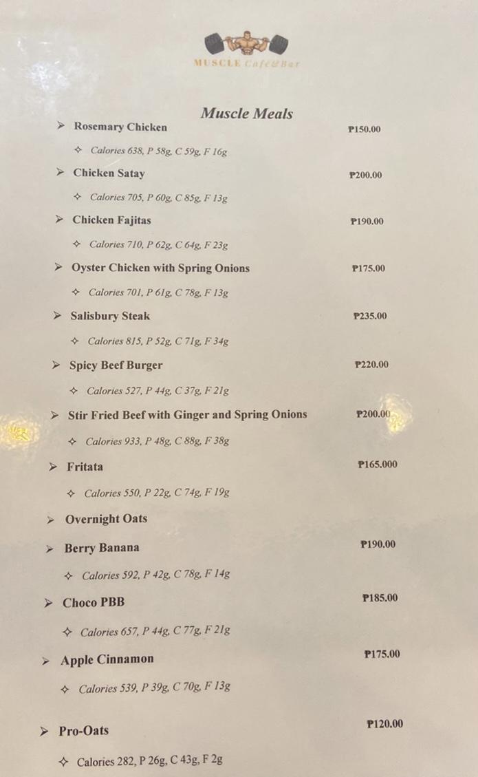 Menu at Muscle Cafe & Bar, Talisay City