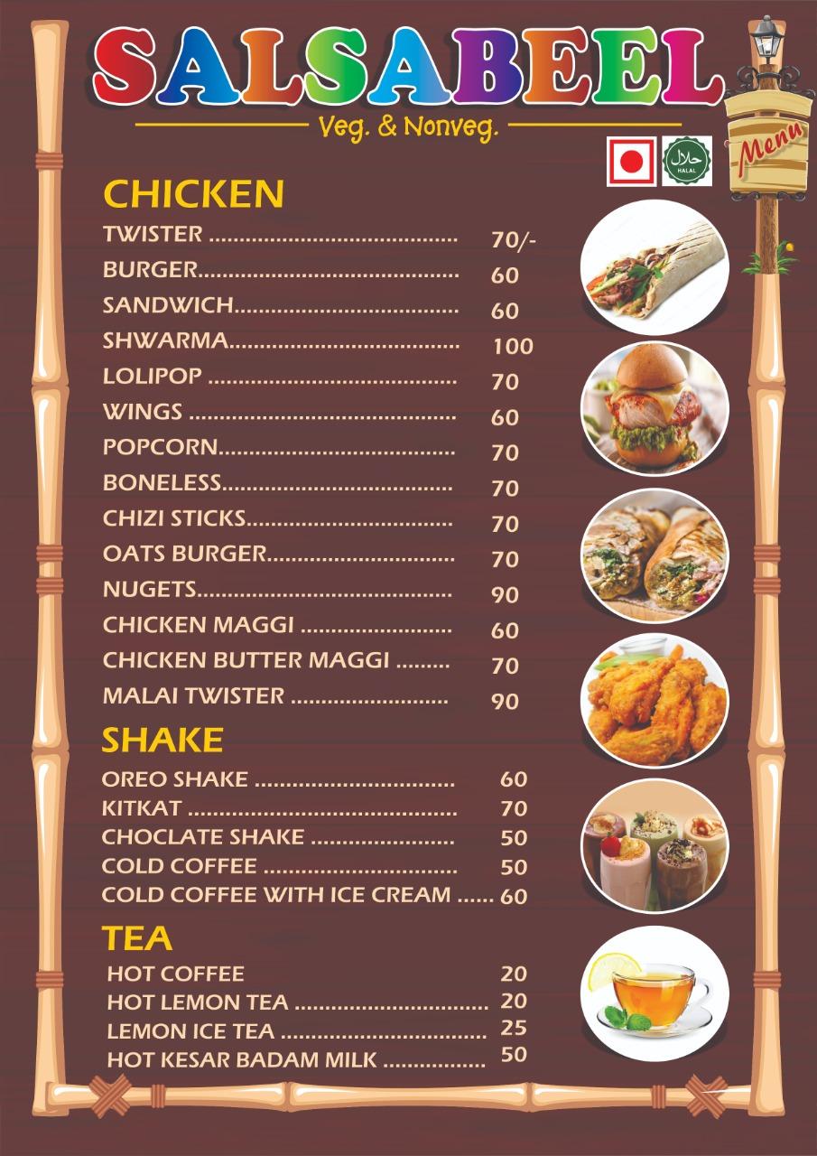 Menu at Salsabeel restaurant, Bhopal