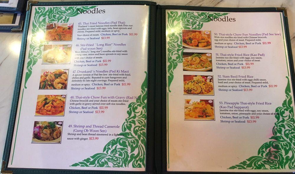 Menu at Siam Square restaurant, Honolulu
