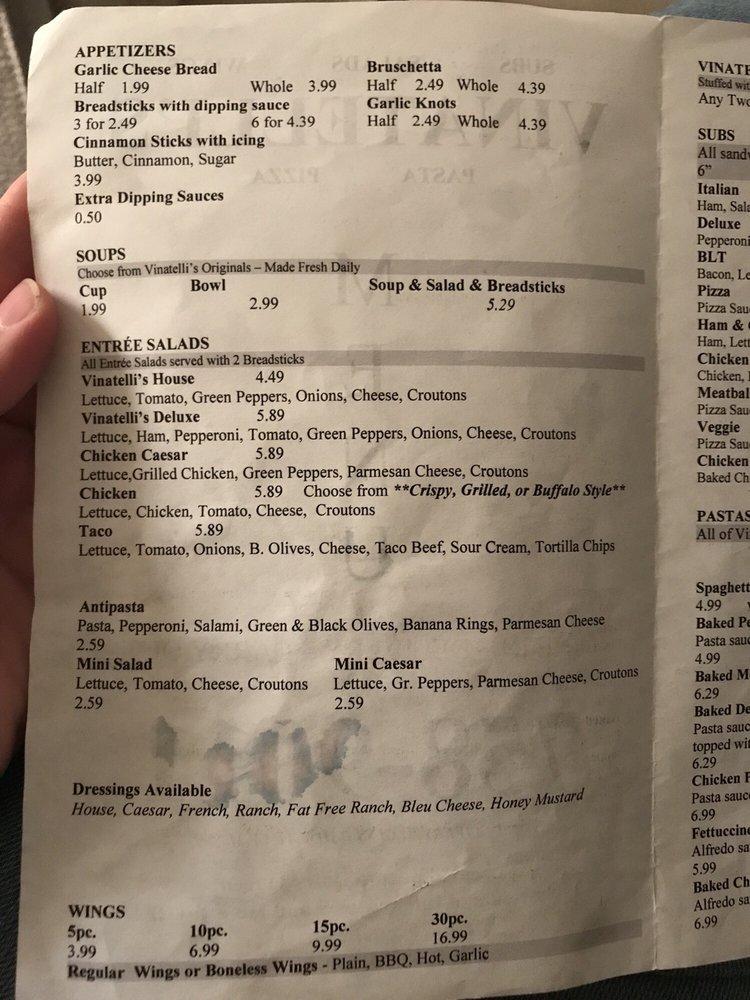 Menu at Vinatellis Italian Cafe, Markle