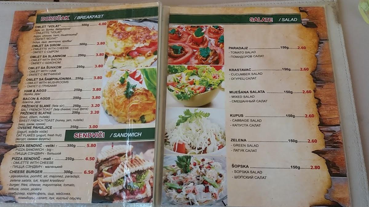 Menu at Volat 2 restaurant, Krašići
