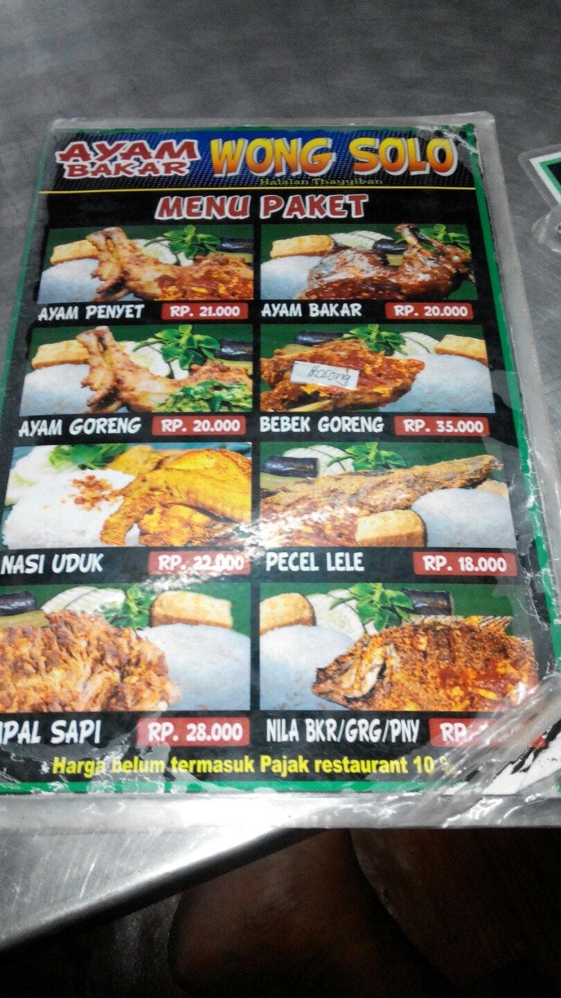 Menu at WONG SOLO restaurant, Pontianak, Jl. Sultan Abdurahman No. 87